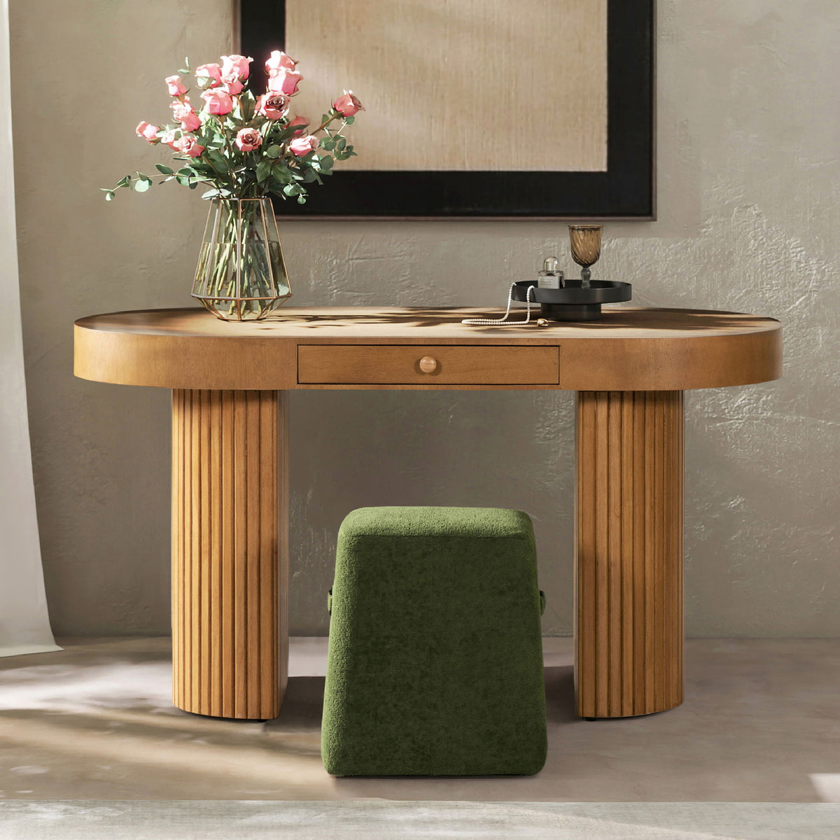 Jesse - Single Drawer Fluted Oval Console Desk - Honey Brown– BEL Furniture