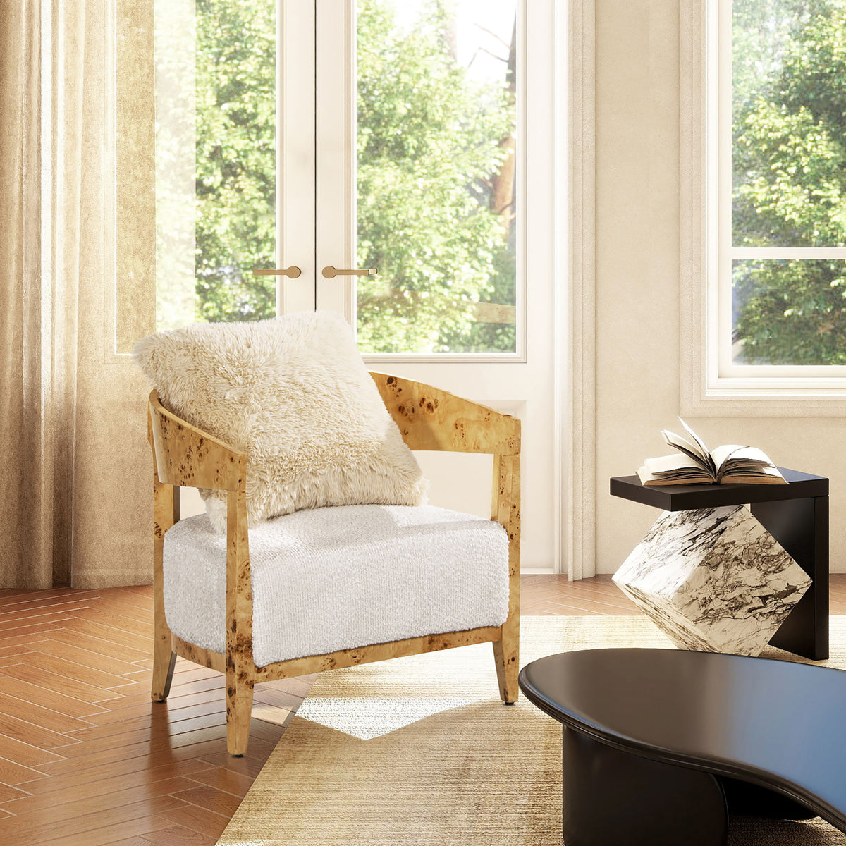 Madrid - Burl Barrel Accent Arm Chair - Seashell White - Arm Chairs by