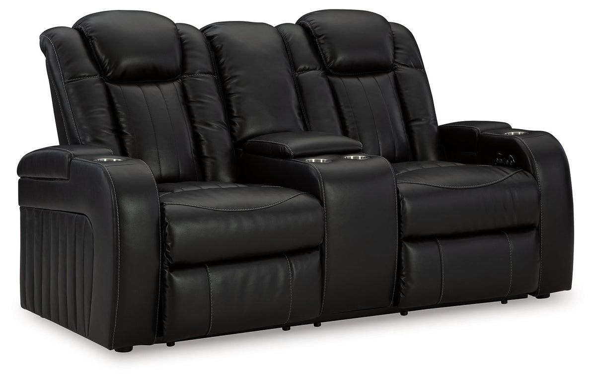 Caveman Den - Midnight - Power Reclining Loveseat with Console/ Adj Hd