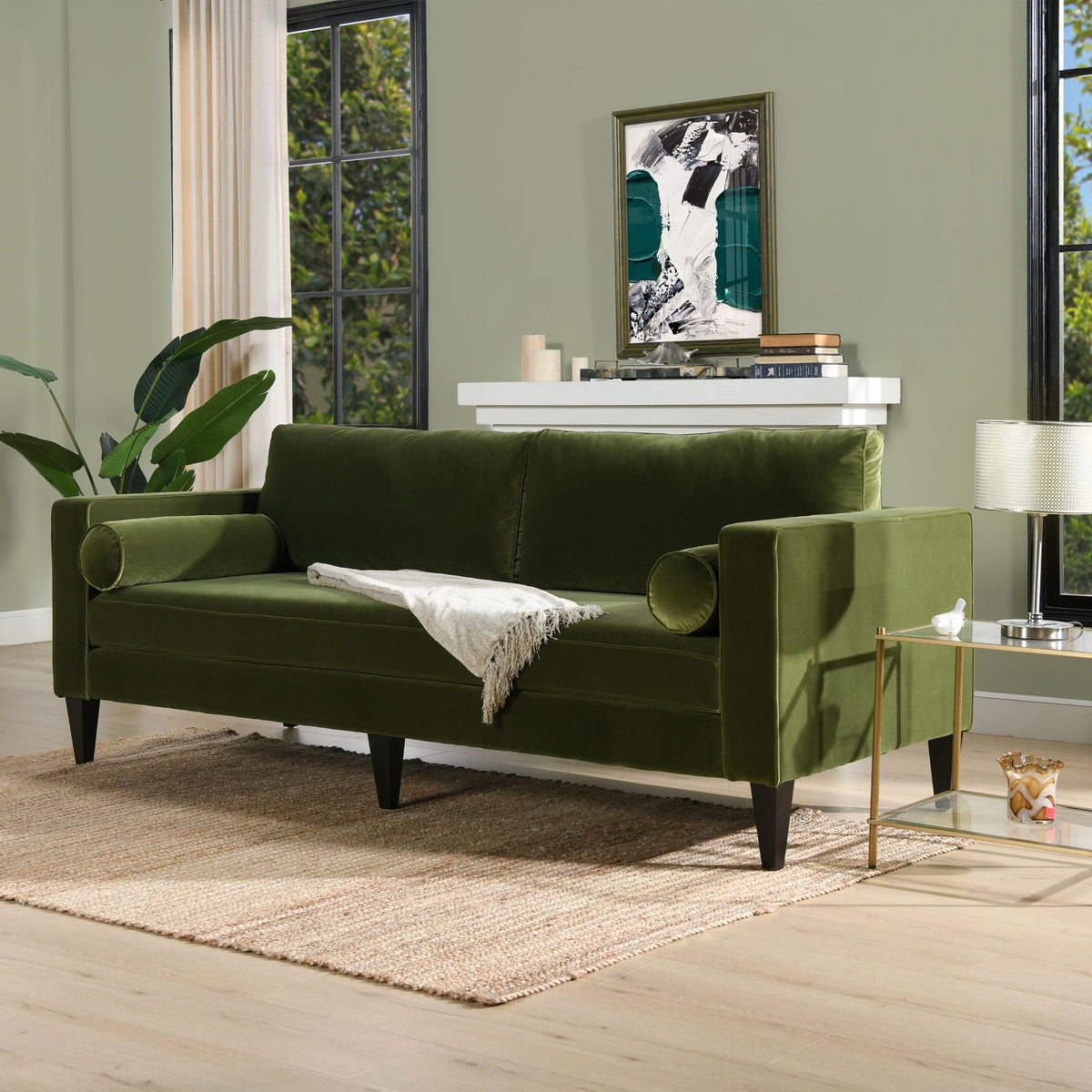 Nicholi - Mid-Century Modern Sofa - Olive Green - Stationary Sofas by