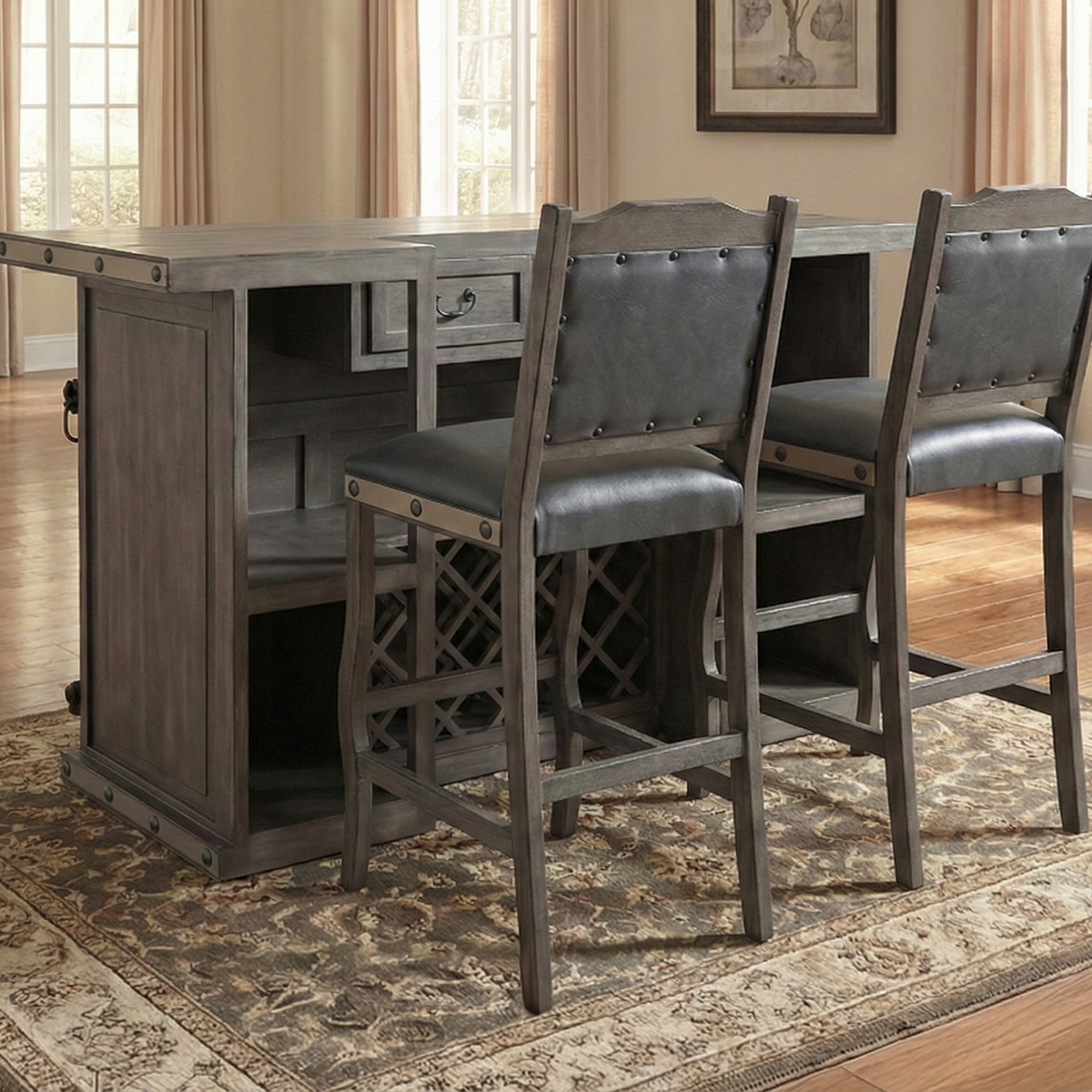 3-Piece Rustic Bar Set with Storage & Barstools - Bar Tables | Bel