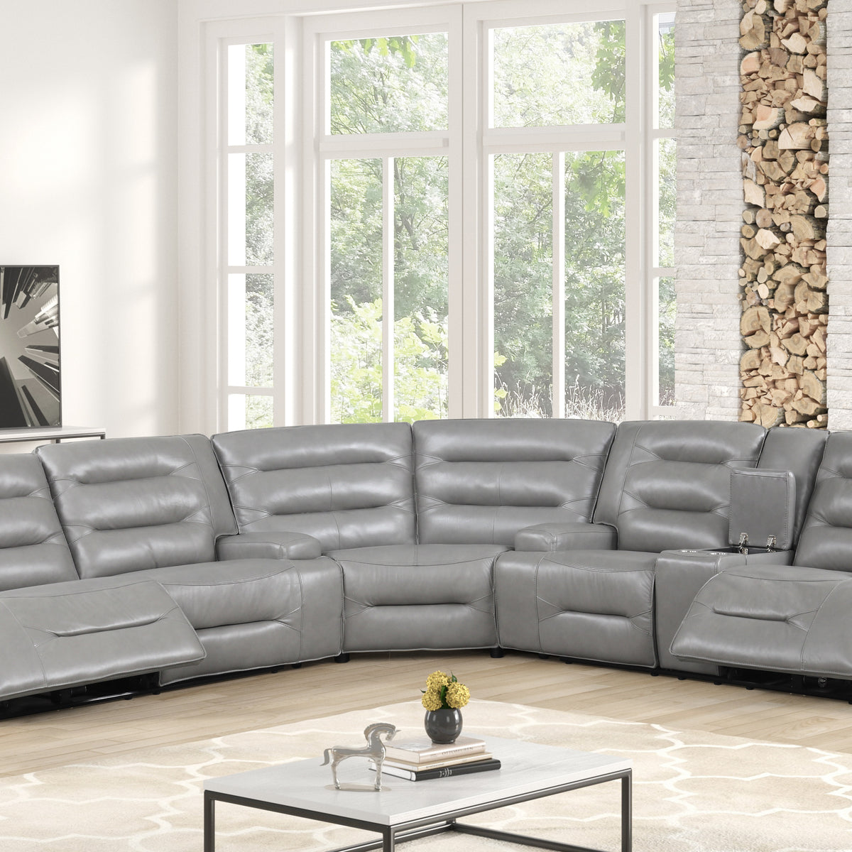 Power Reclining Sectional in Top Grain Leather - Power | BEL Furniture