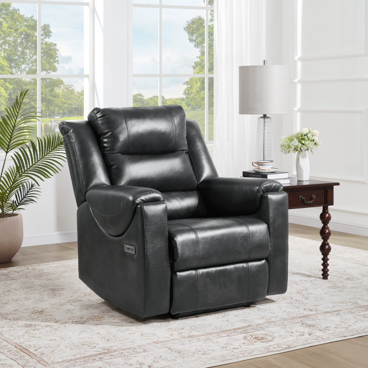 Dark Gray Dual Power Recliner with Power Headrest | Bel Furniture