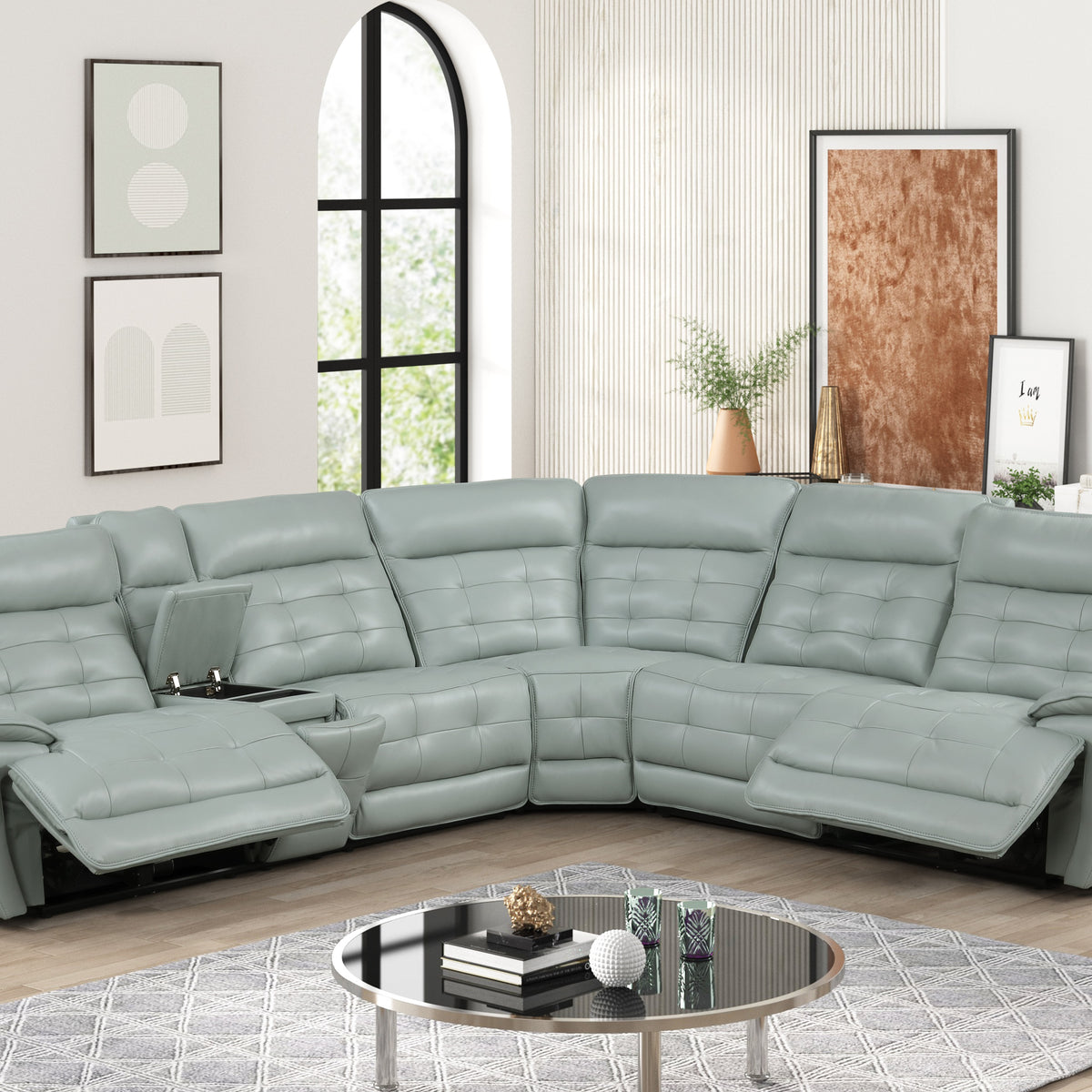 Ice Blue Power Sectional Sofa with USB & Storage | Bel Furniture