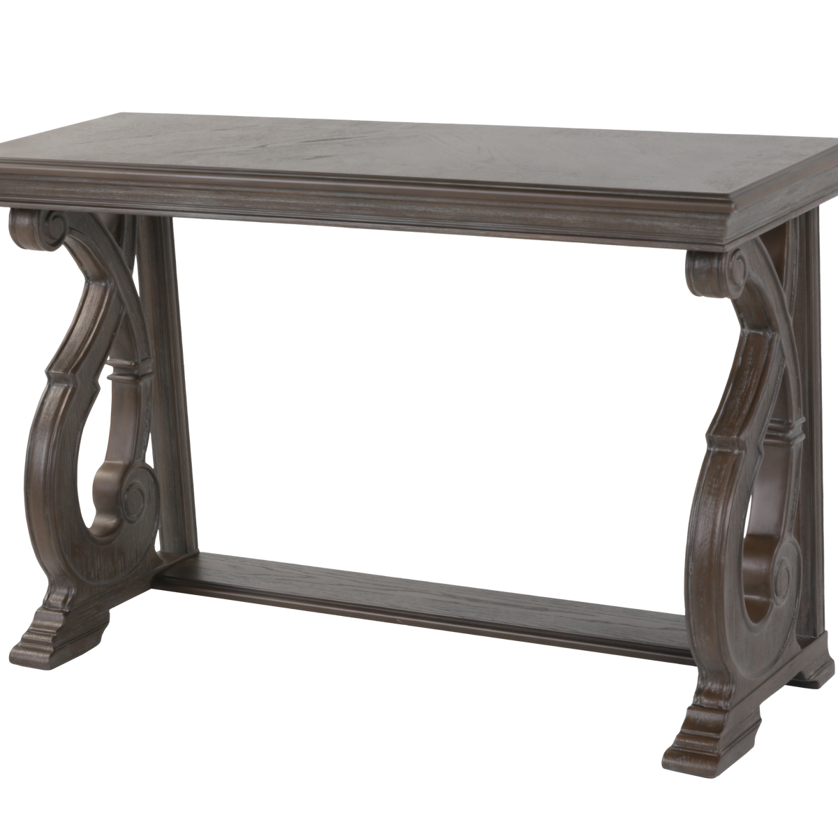 Reclaimed Grey Oak Scroll-Base Sofa Table | Bel Furniture