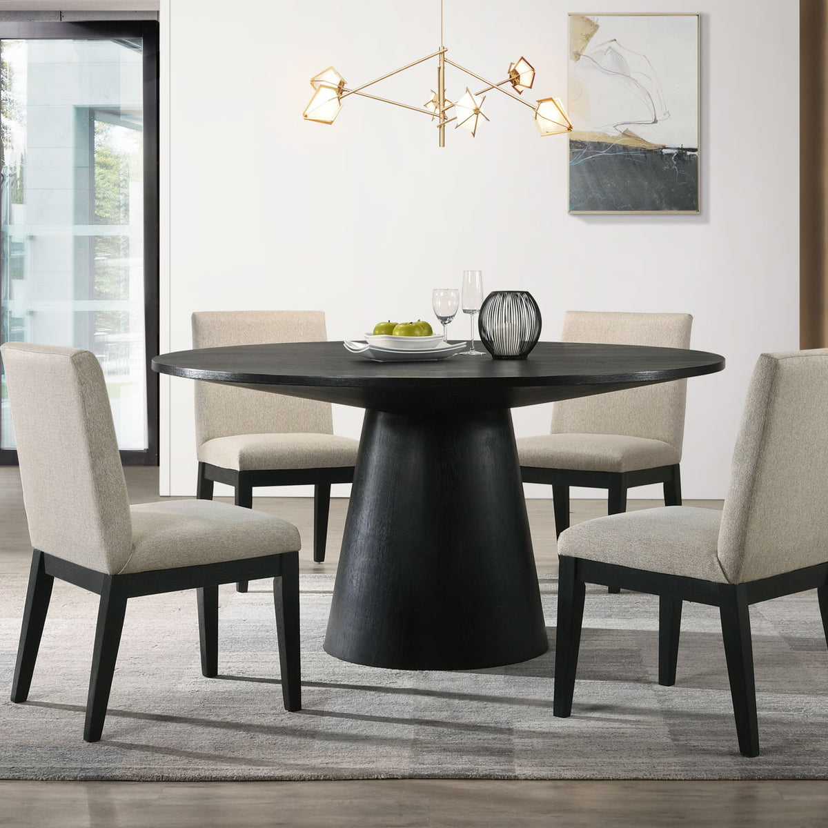 Jasper - Wide Contemporary Round Dining Table Set - 5 Piece Dining Roo