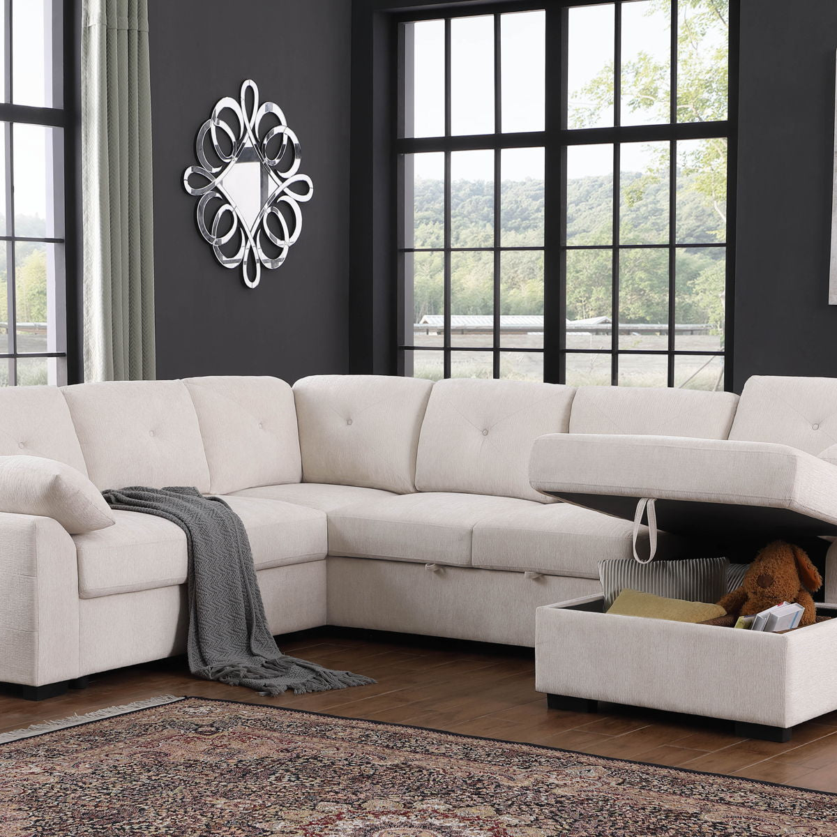Nyhan - Upholstered Corner Sectional With Pull Out Loveseat And Storag