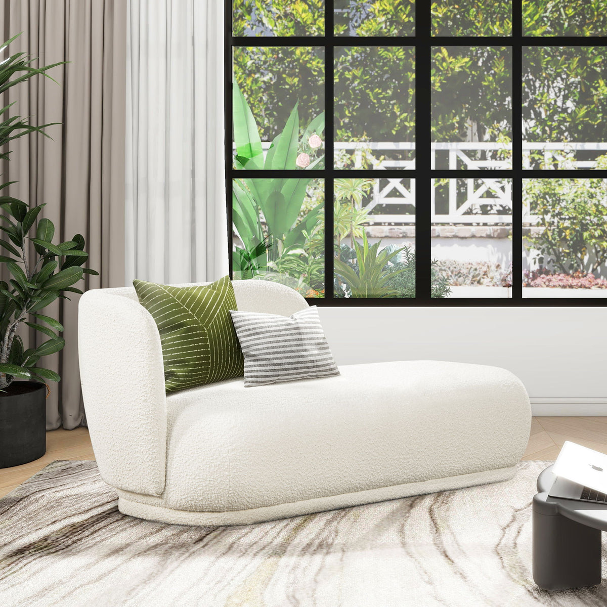 Aire - RAF Modern Rounded Chaise Lounge - Ivory White - Chaises by Jen