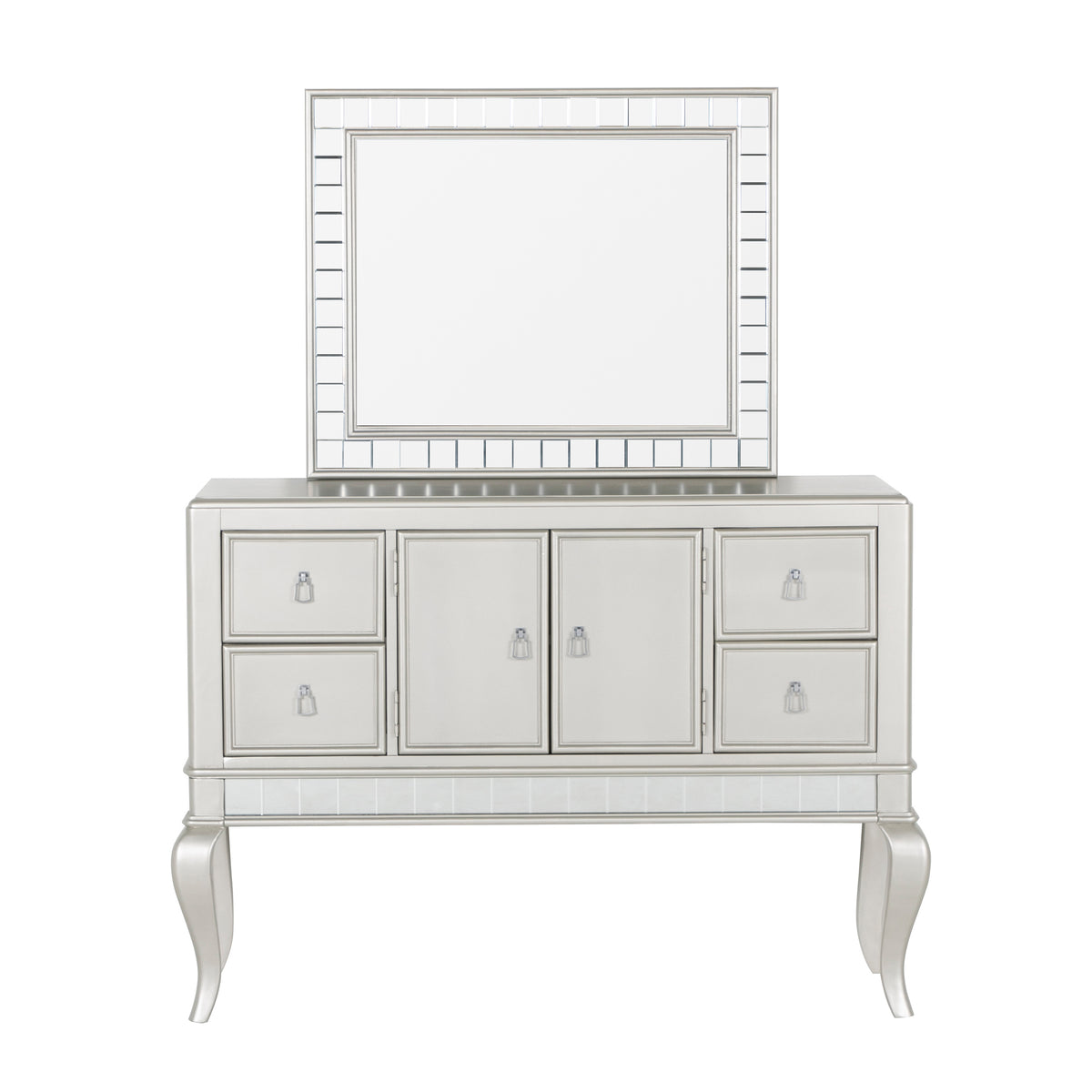 Glam Silver Buffet Server with Mirror & Storage Dr | BEL Furniture